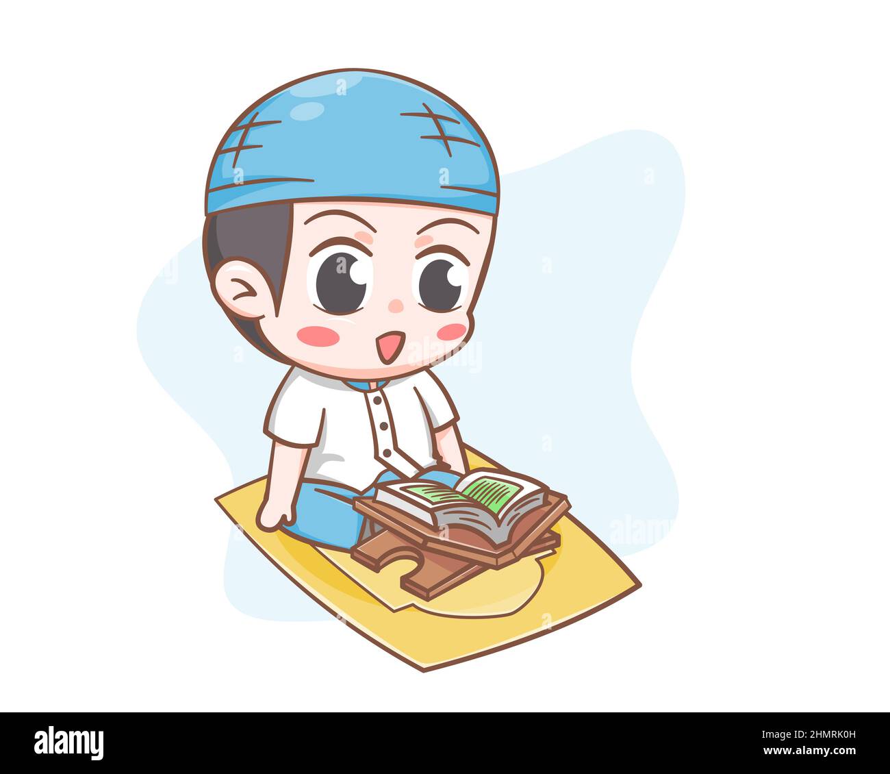 Cute muslim boy reading Quran in ramadan cartoon illustration Stock ...