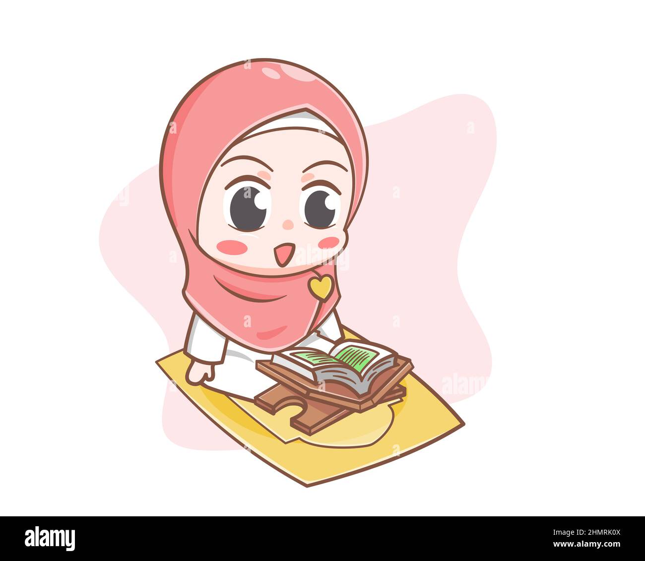 Cute muslim girl reading Quran in ramadan cartoon illustration Stock ...