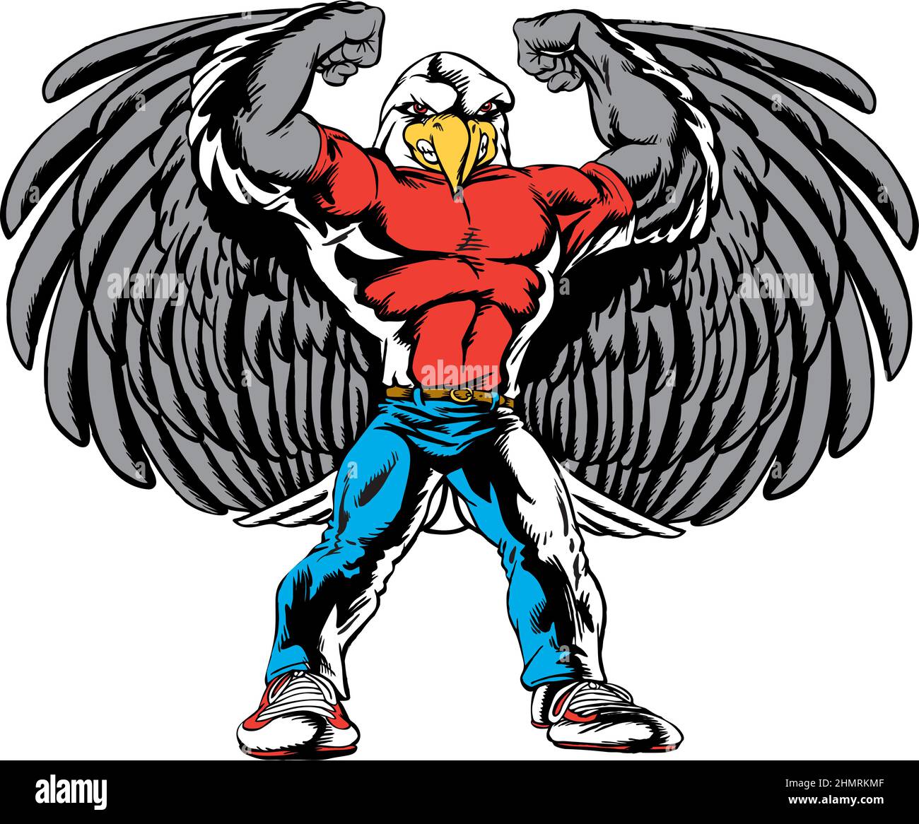 Eagle Mascot Flexing Muscles with Wings Vector Illustration Stock ...