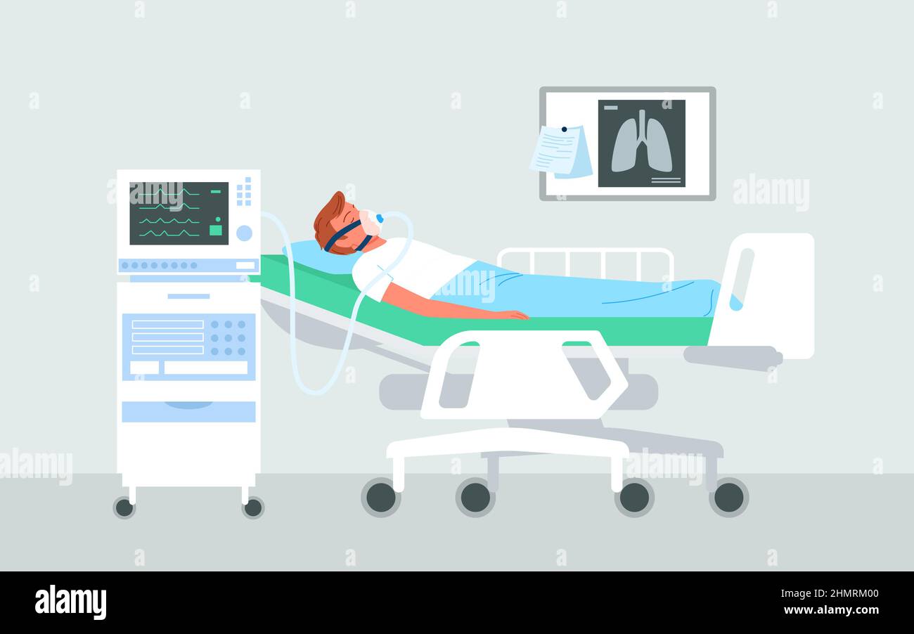 Covid patient man connected to medical lung ventilator Stock Vector ...