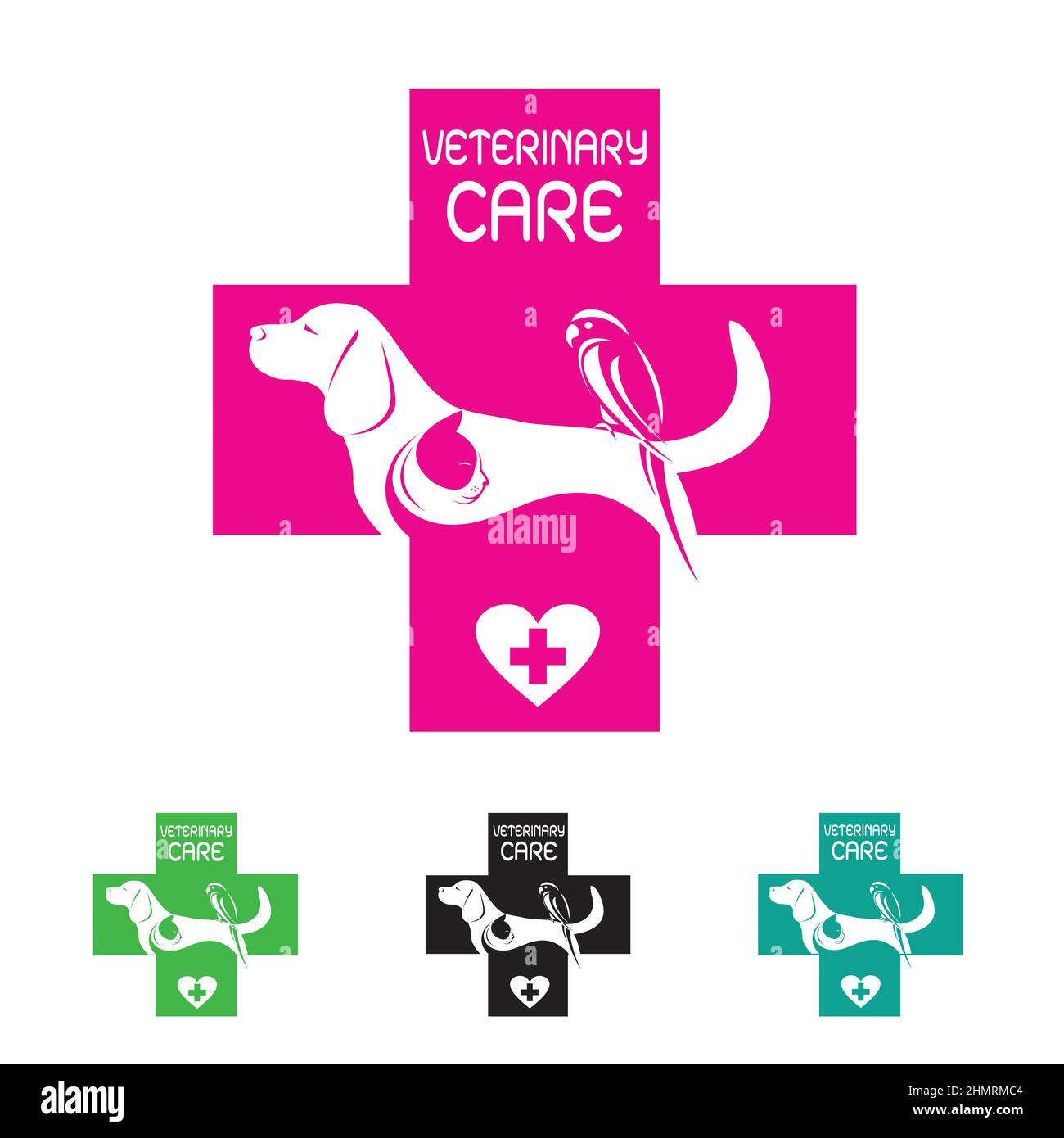 Vector image of veterinary symbol with dog cat and bird on white ...