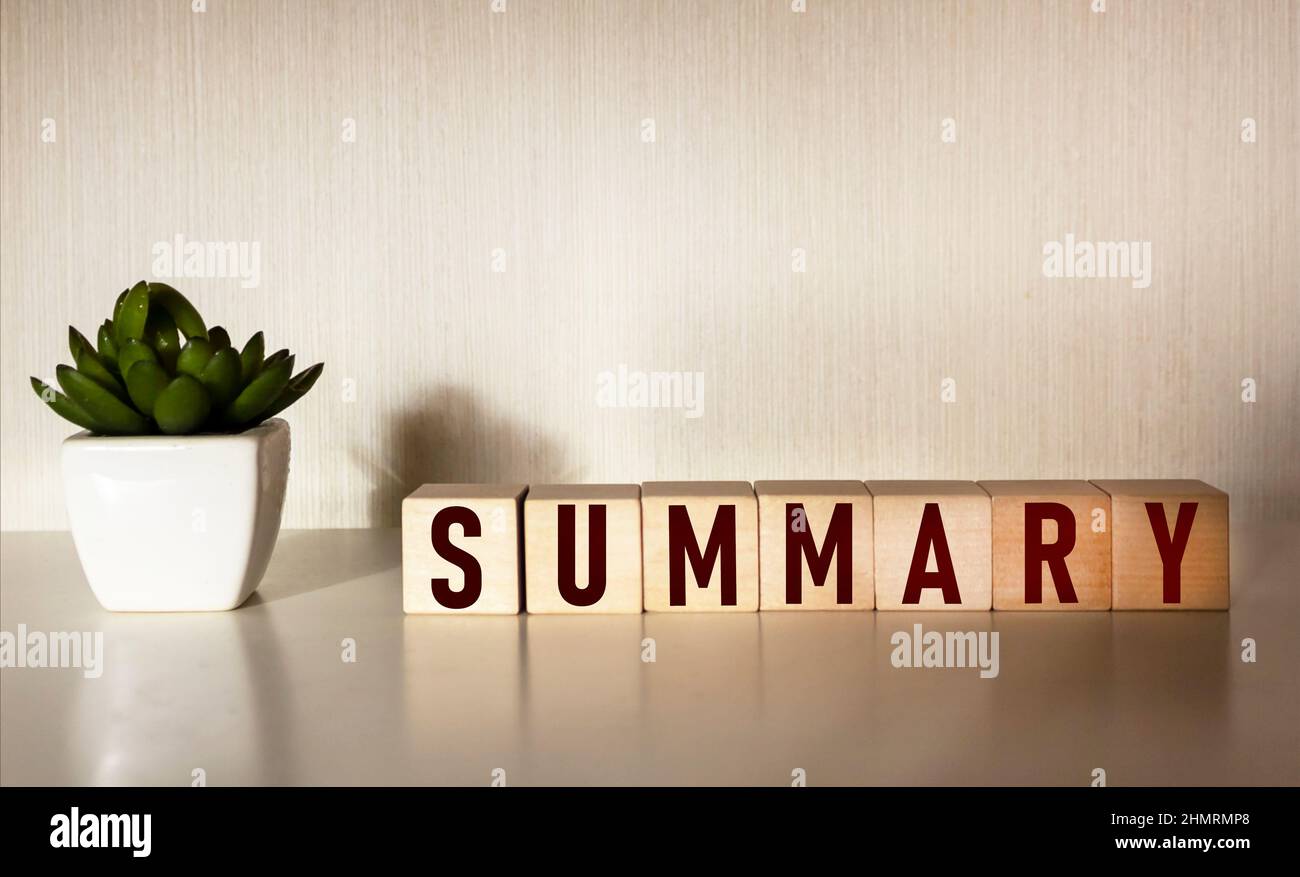 SUMMARY word on wooden cubes and white background, summary concept ...
