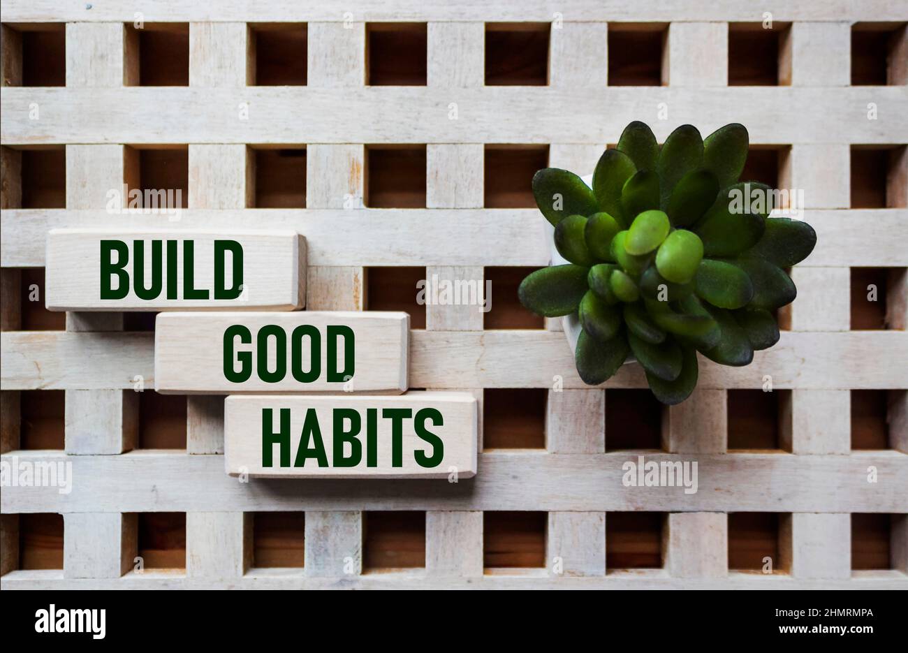 Symbol of good habits. Wooden blocks with the words build good habits ...
