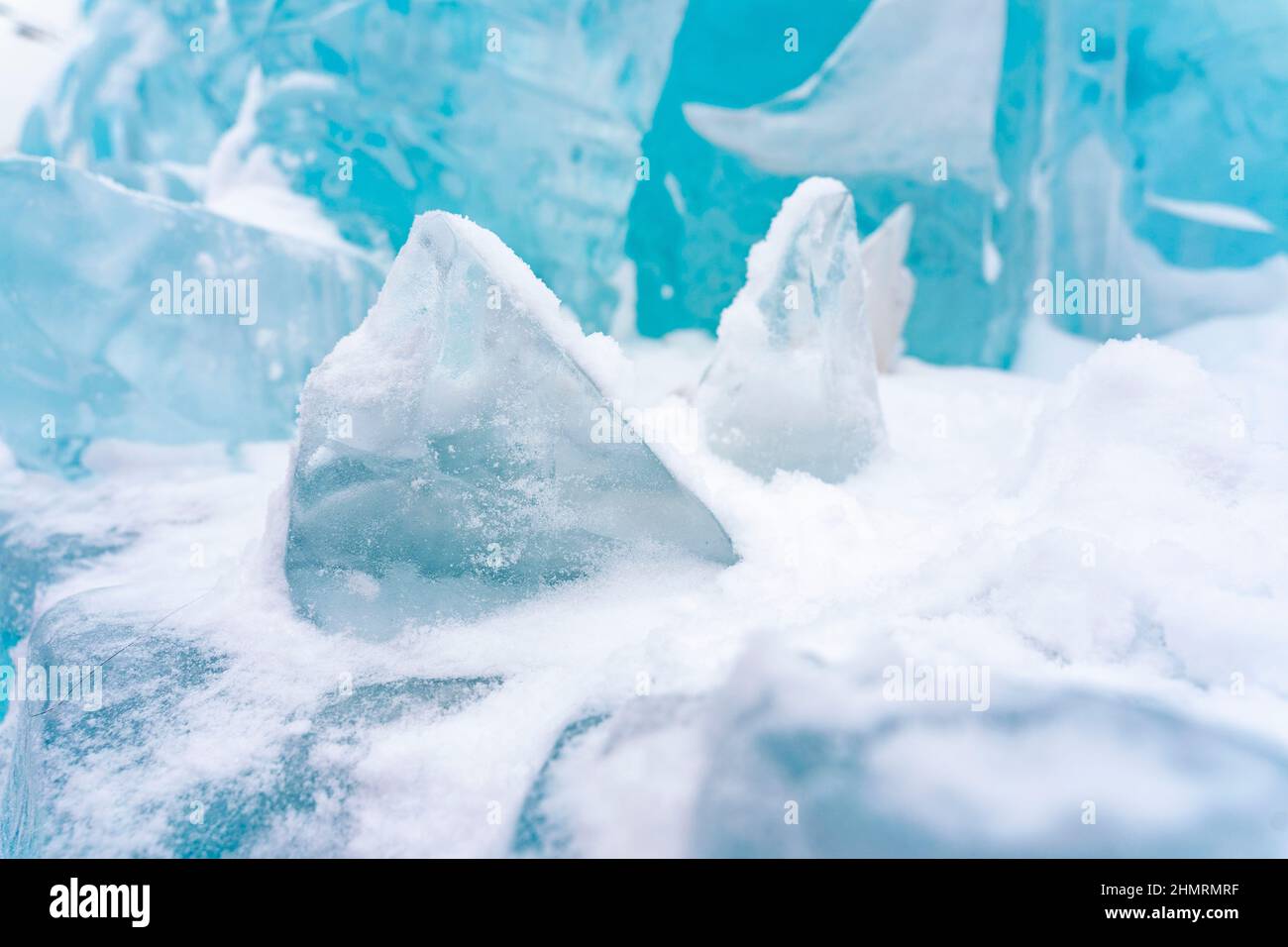 The blue ice of Lake Baikal. Baikal in winter. Transparent and clean ...