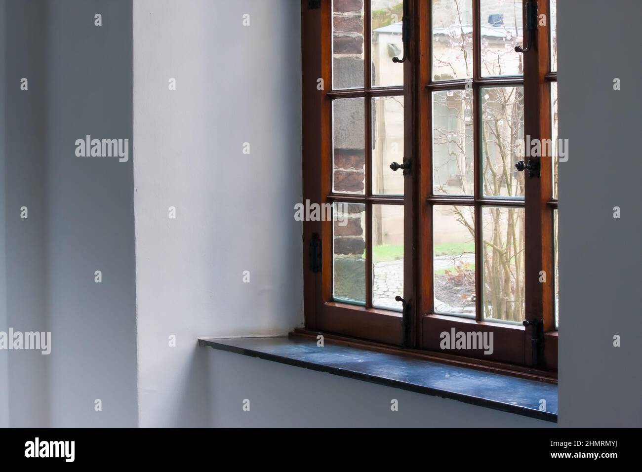Beautiful interior design of an arch window with wooden pattern at home ...