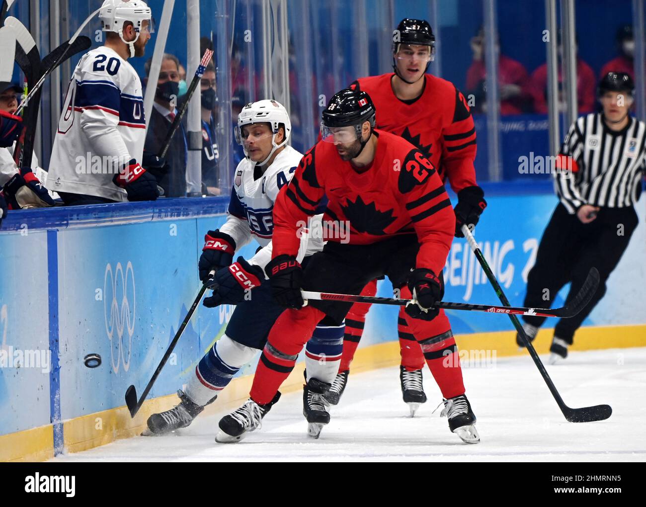 Beijing, China. 12th Feb, 2022. Aaron Ness (L front) of the United ...