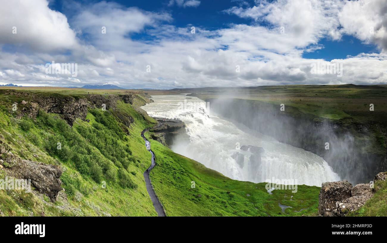 Panoramic view of Gullfoss waterfall on the Hvítá river, a popular ...