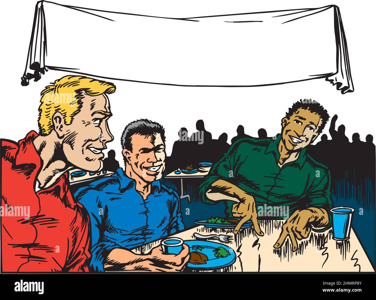 Guys Football Reunion Banquet Vector Illustration Stock Vector Image ...