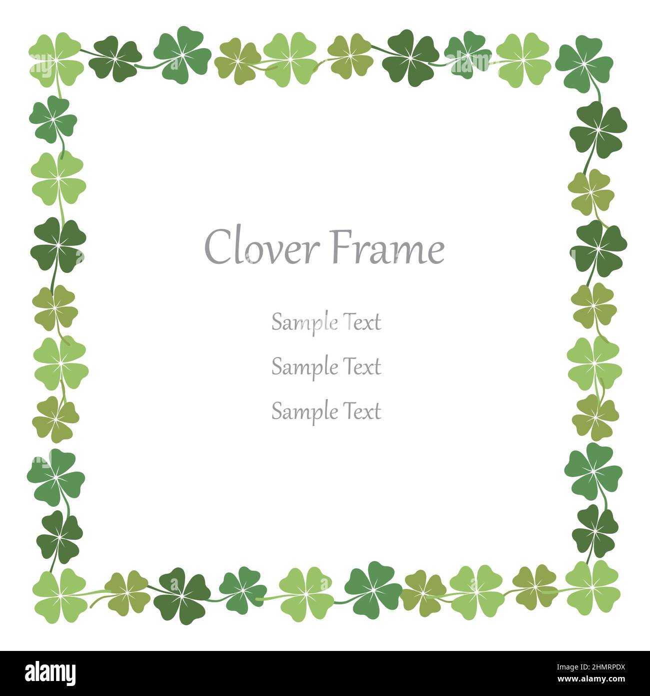 Four-leaf clover square frame isolated on a white background. Vector ...