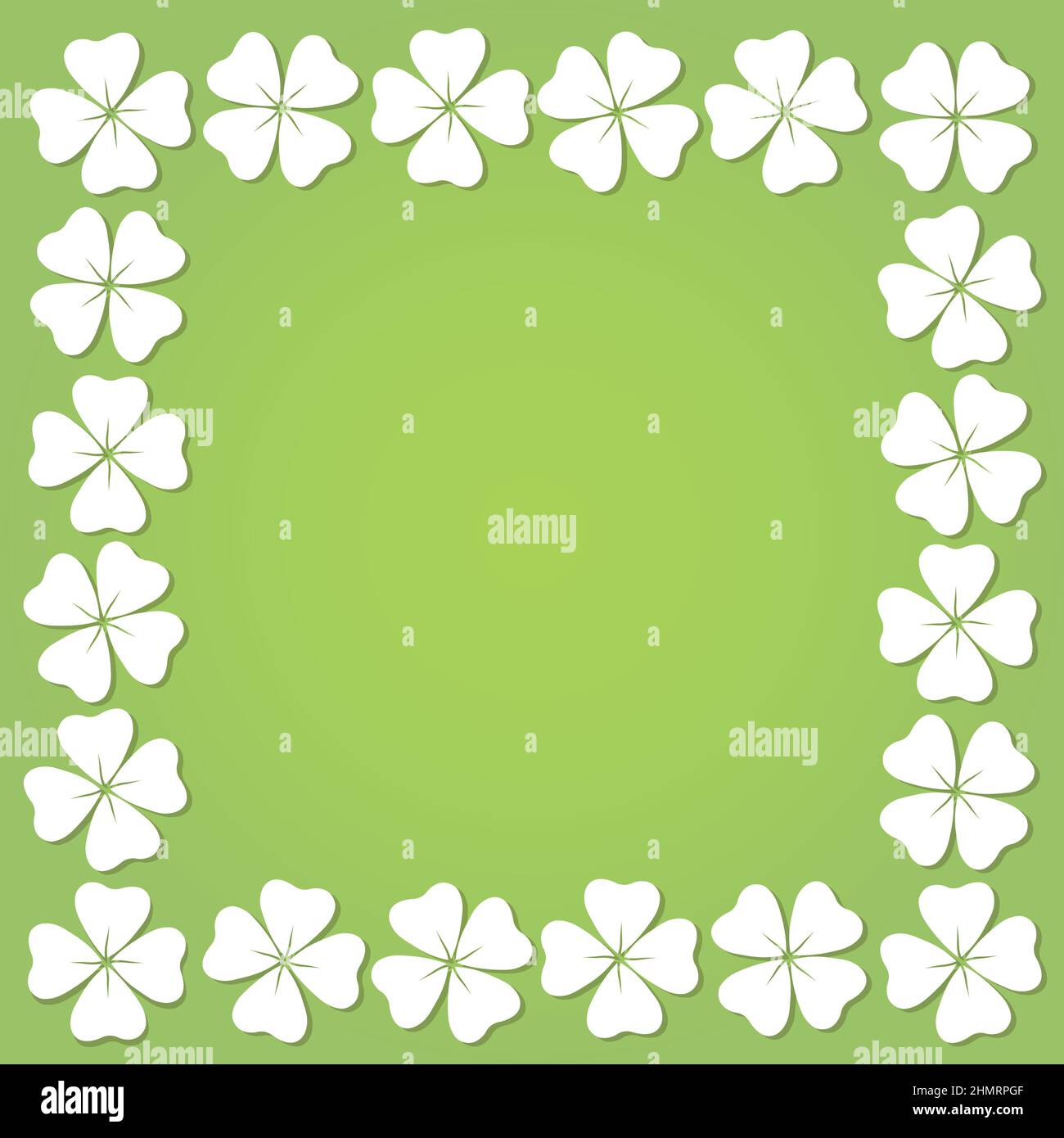 Four-leaf clover square frame isolated on a green background. Vector ...