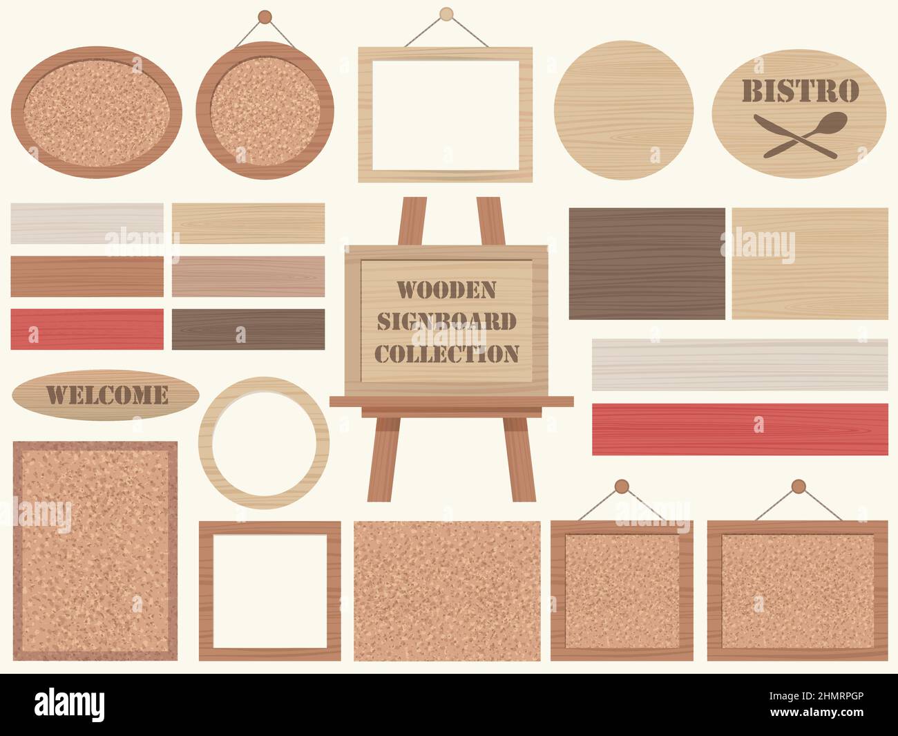 Wooden signboards and frames set isolated on a plain background, vector ...