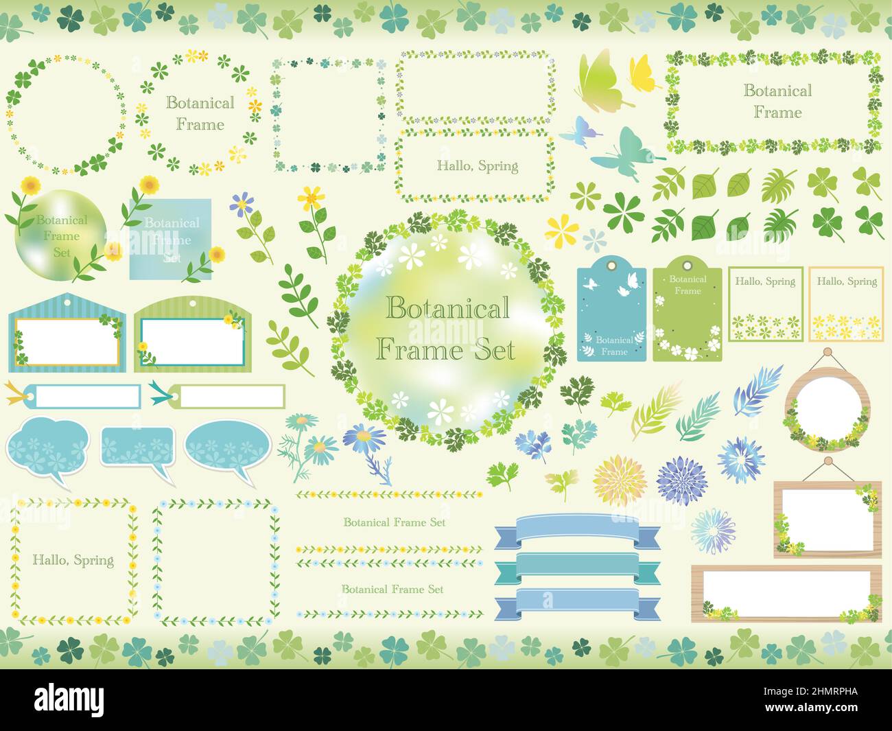 Set of botanical frames and spring graphic elements isolated on a plain ...