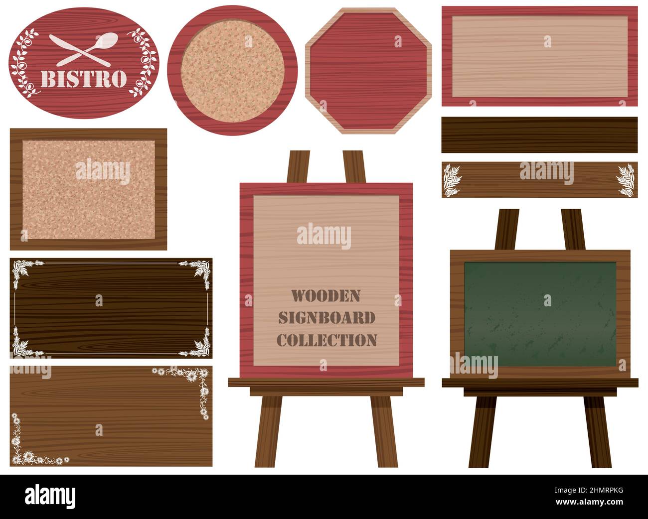 Set of assorted wooden signboards and frames isolated on a white ...