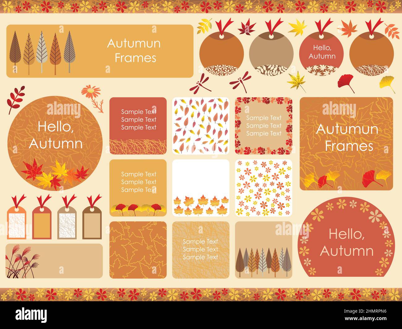 Frames, backgrounds, and other graphic elements set in autumn colors ...