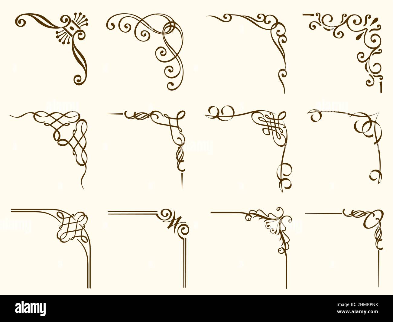 Set of vintage corner frames isolated on a plain background. Vector ...