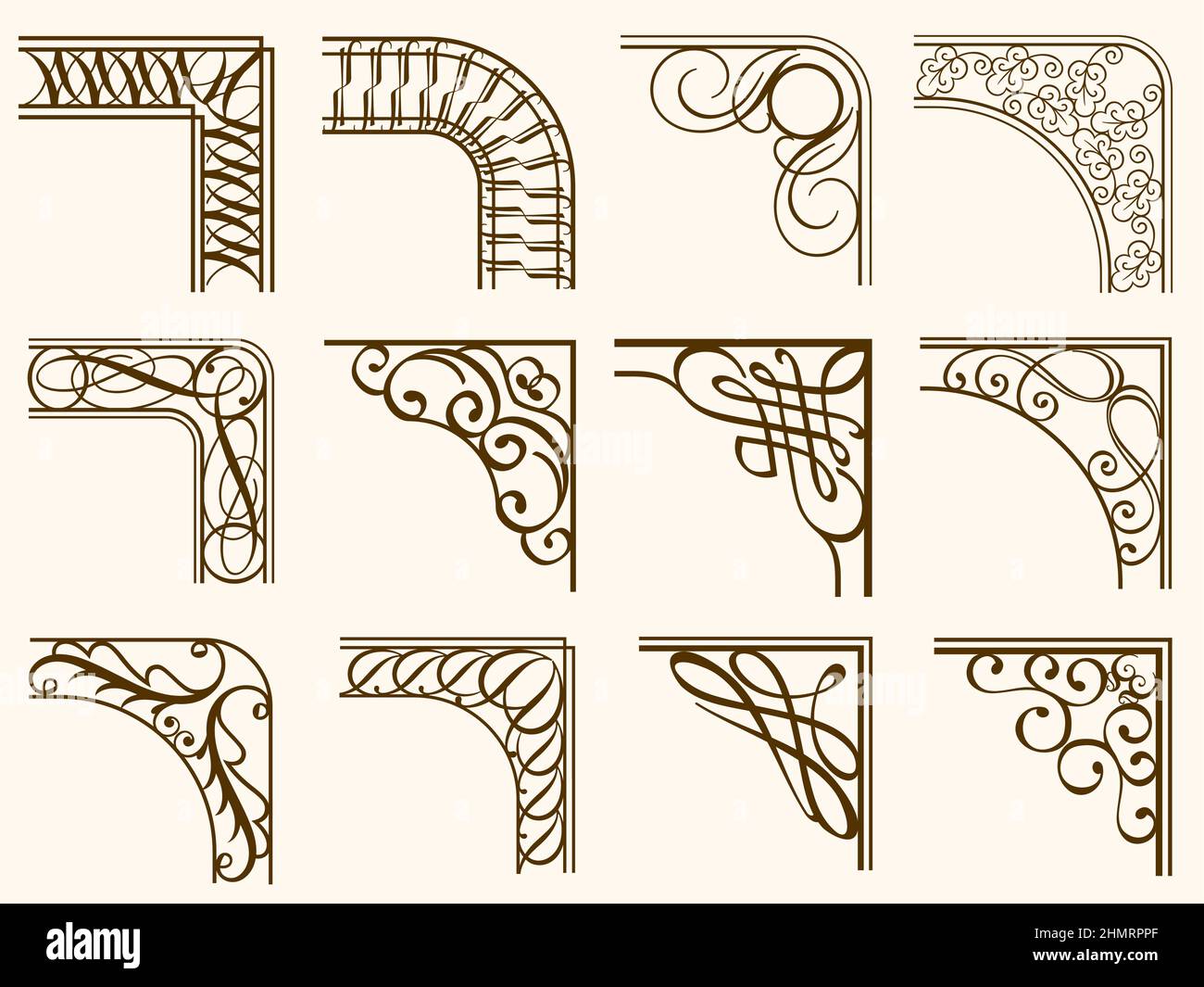 Set of vintage corner frames isolated on a plain background. Vector ...