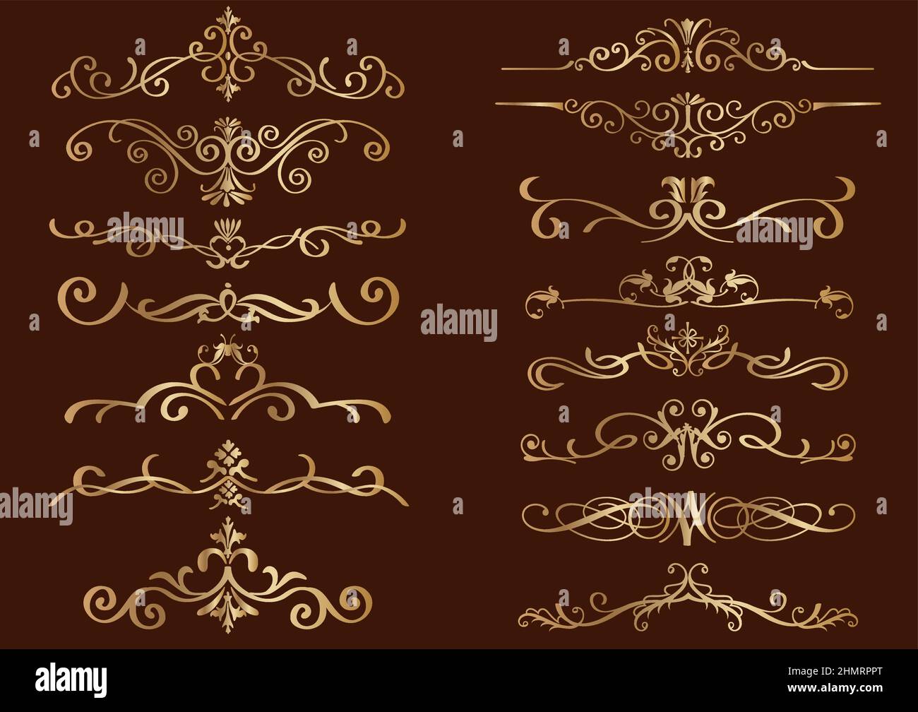 Set of gold vintage borders isolated on a dark background. Vector ...