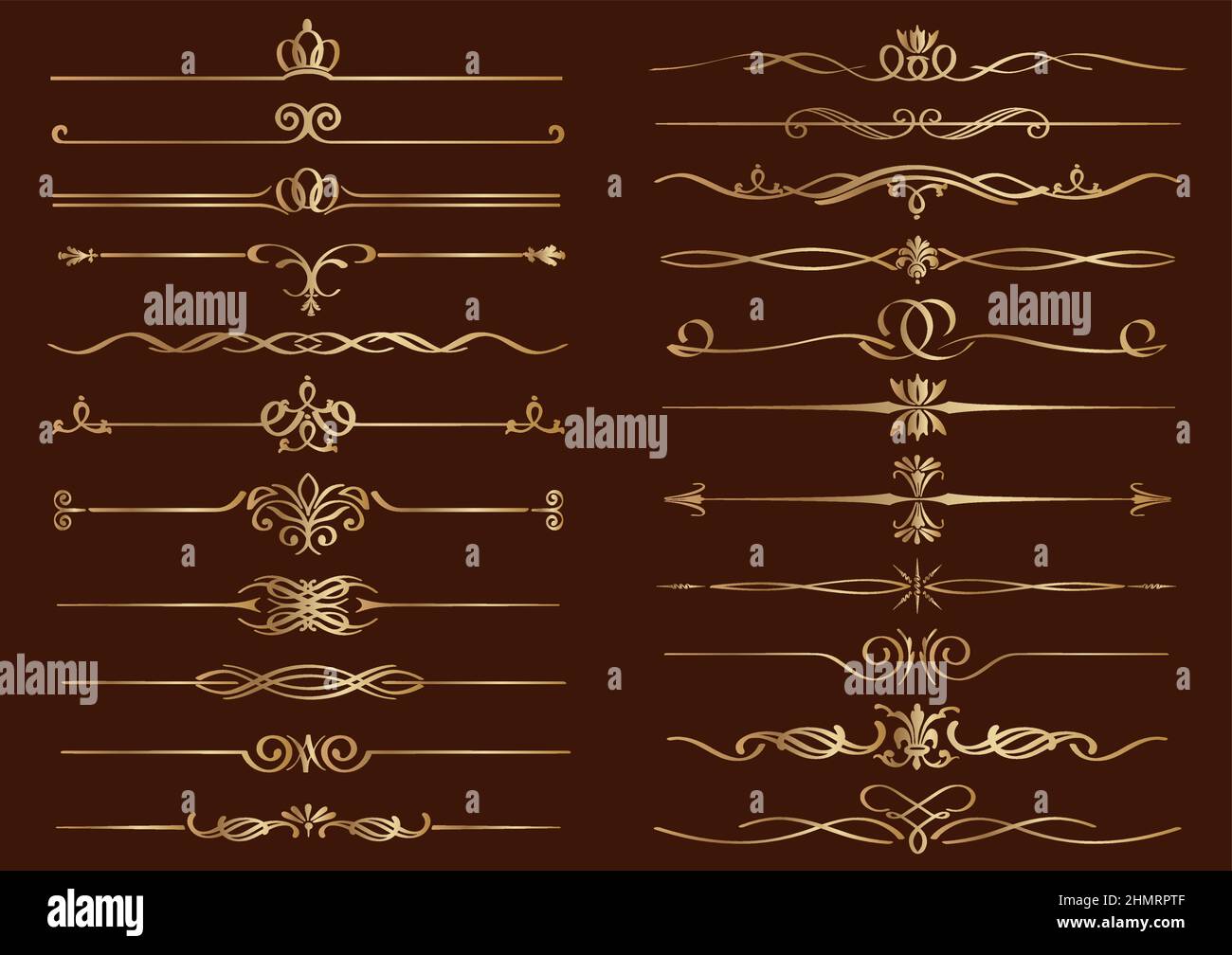 Set of gold vintage borders isolated on a dark background. Vector ...