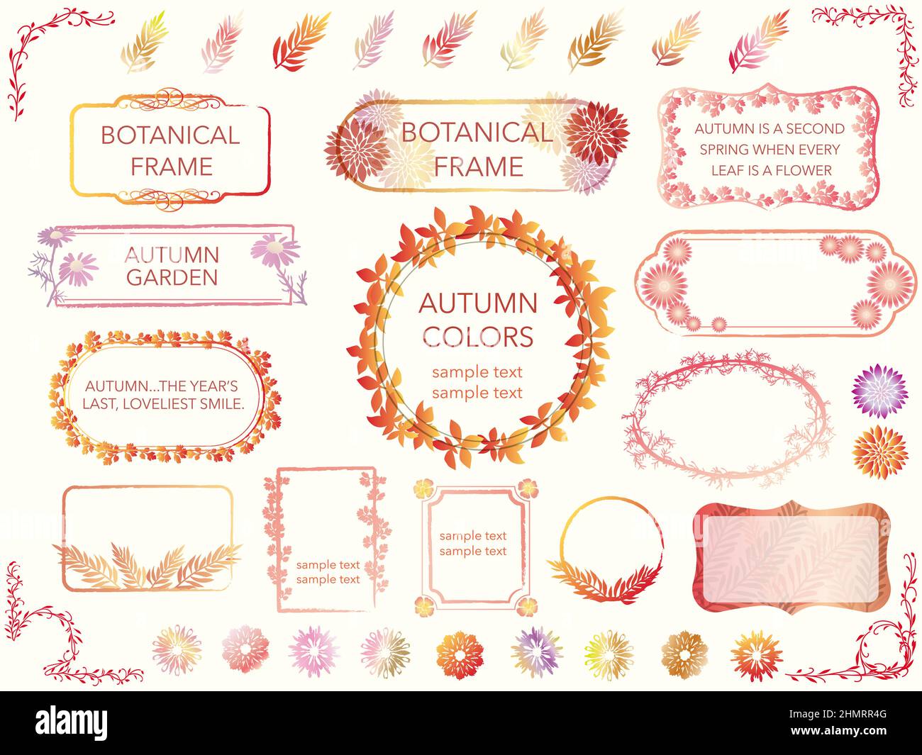 Botanical frames in autumn colors set isolated on a white background ...
