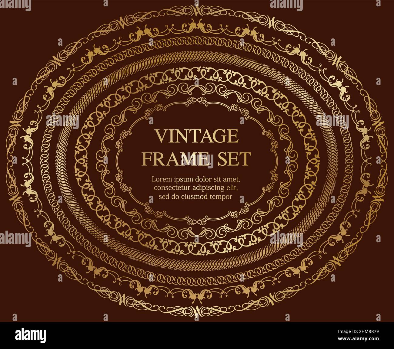 Gold Oval Vintage Frames Set Isolated On A Dark Background. Vector Illustration Stock Vector ...