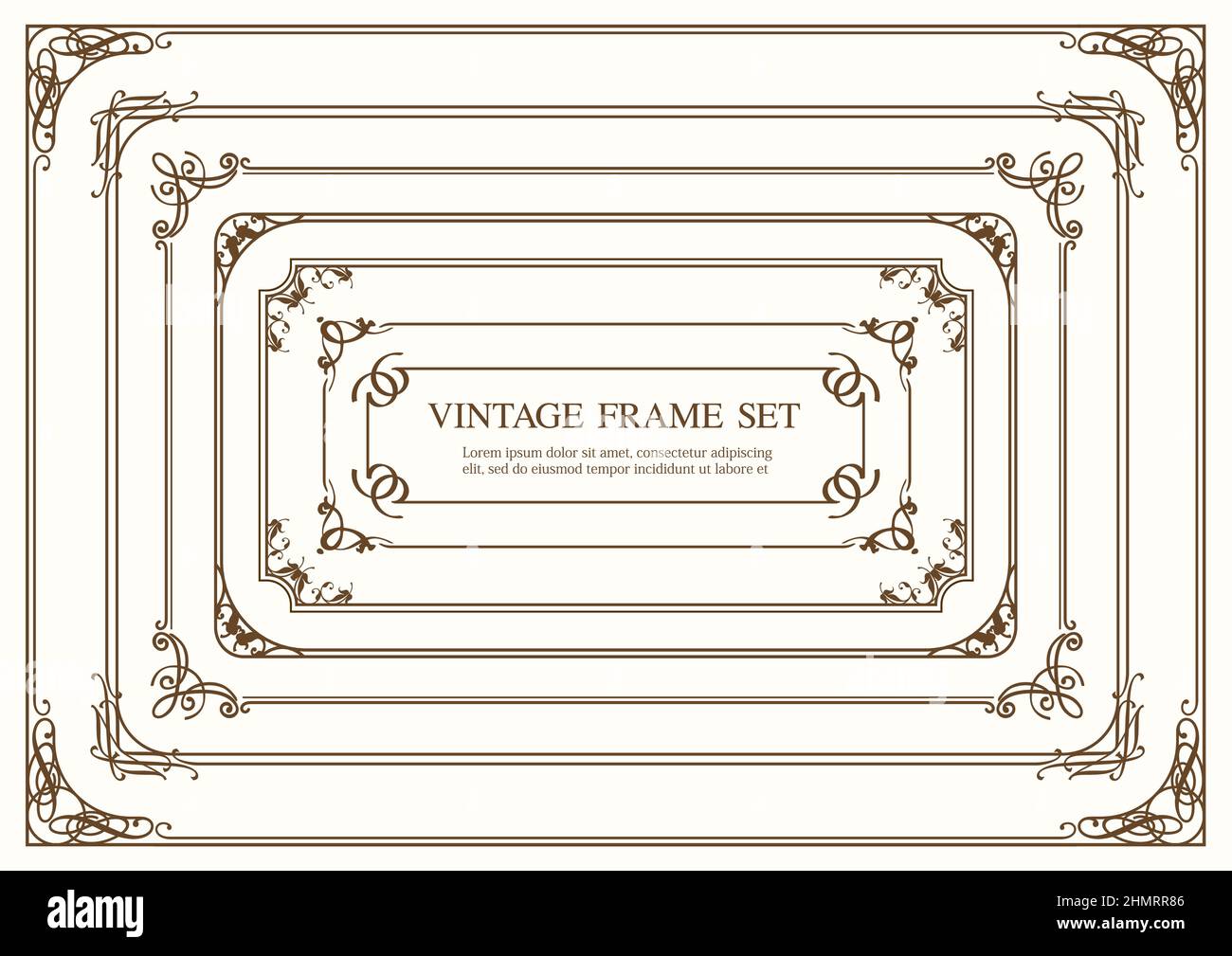 Set Of Seven Rectangle Vintage Frames Isolated On A Plain Background ...