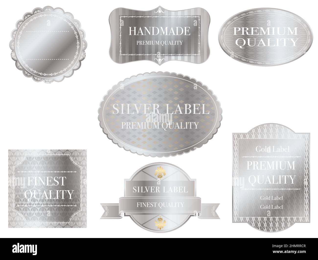 Set of silver labels with text space isolated on a white background ...