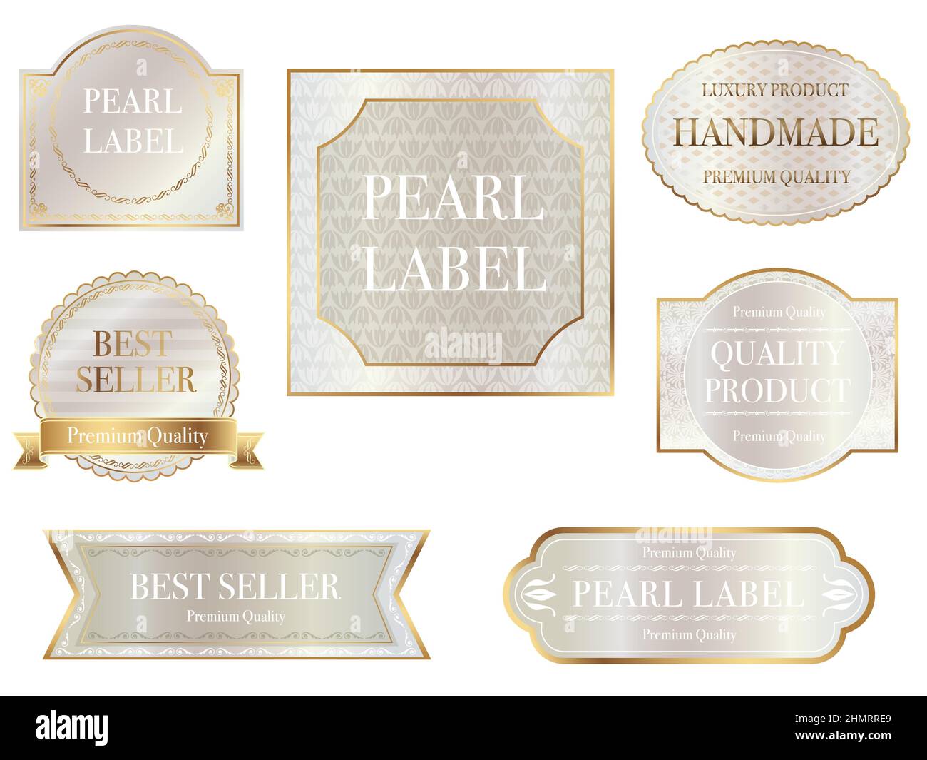 Set of assorted pearl-colored labels with text space isolated on a ...