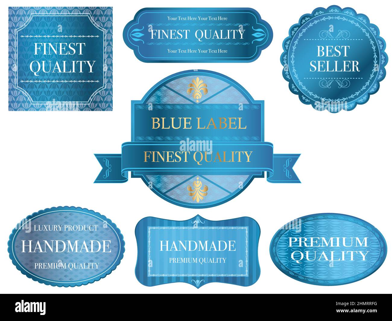 Metallic blue labels with text space set. Vector illustration isolated ...