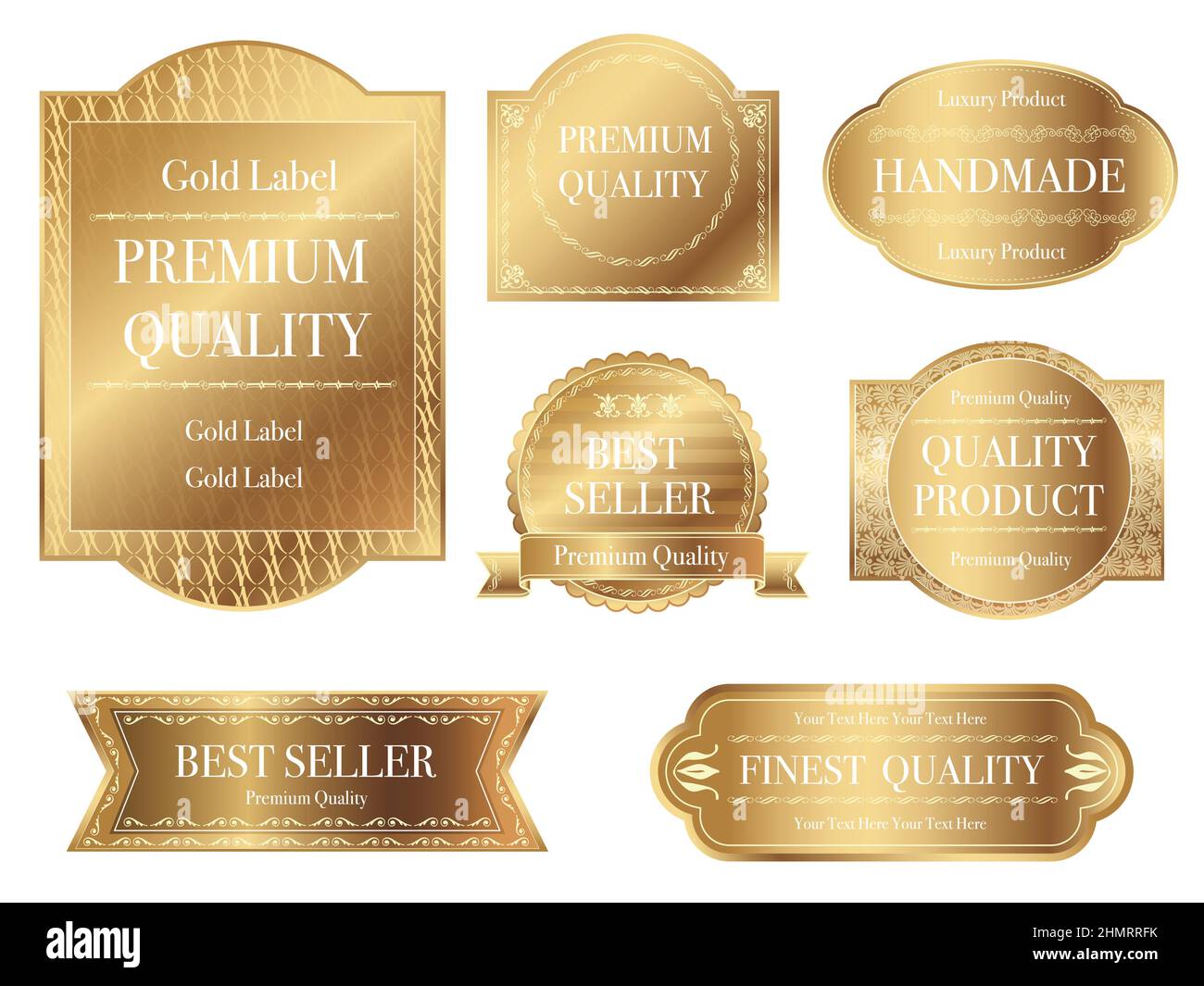 Gold labels with text space set. Vector illustration isolated on a ...
