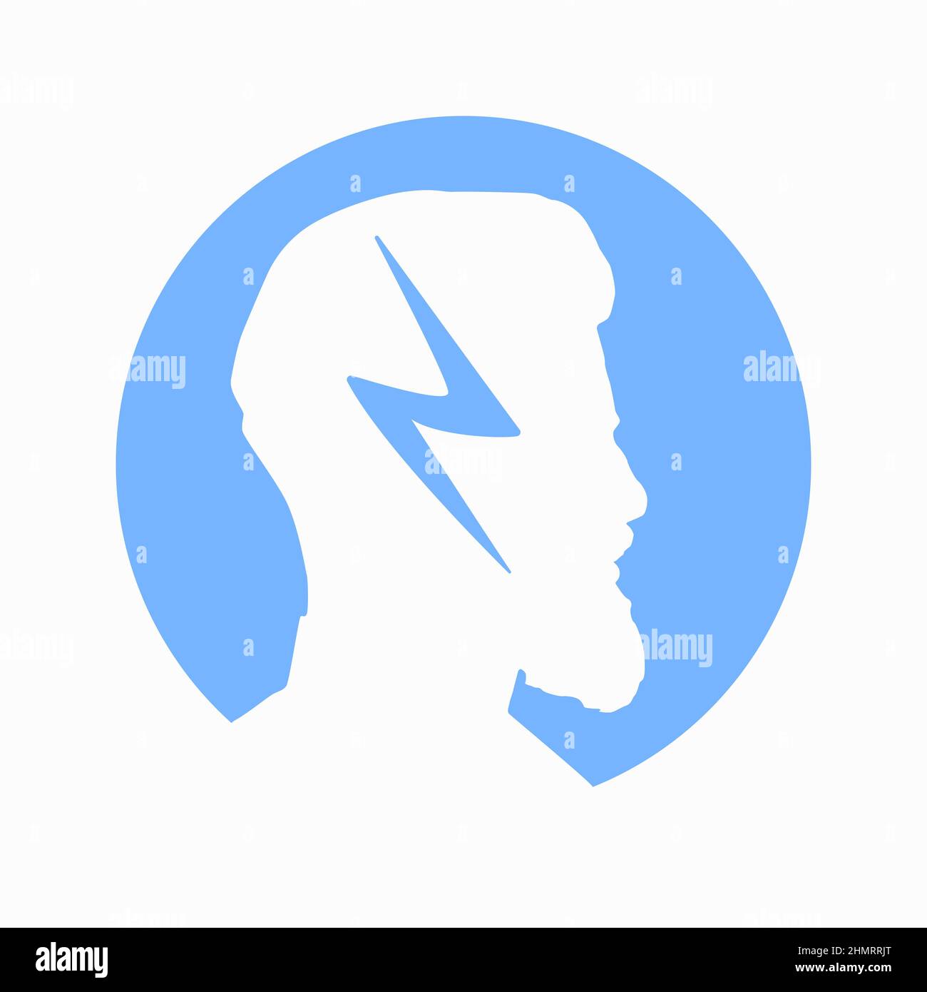 Migraine linear icon. Human head with lightning bolt. Thunderclap head ...