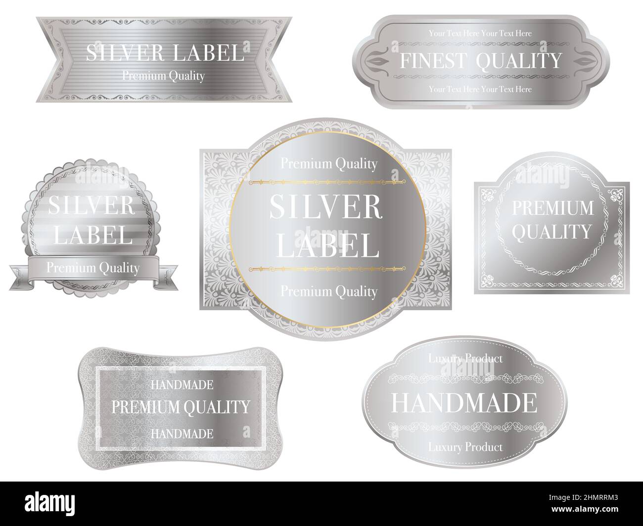 Set of silver labels with text space isolated on a white background ...