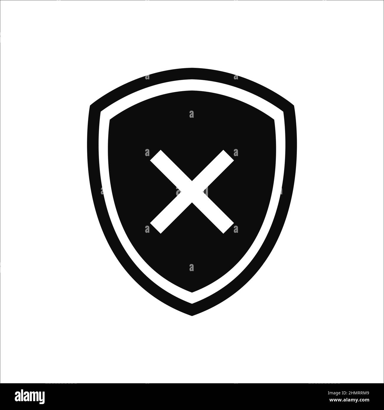 Shield check mark false icon or security shield danger protection icon ...