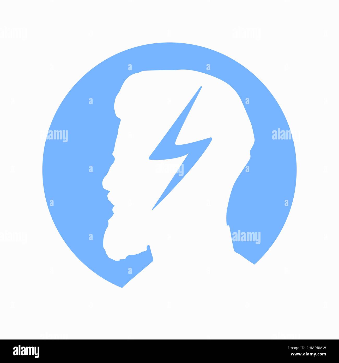 Migraine linear icon. Human head with lightning bolt. Thunderclap head ...