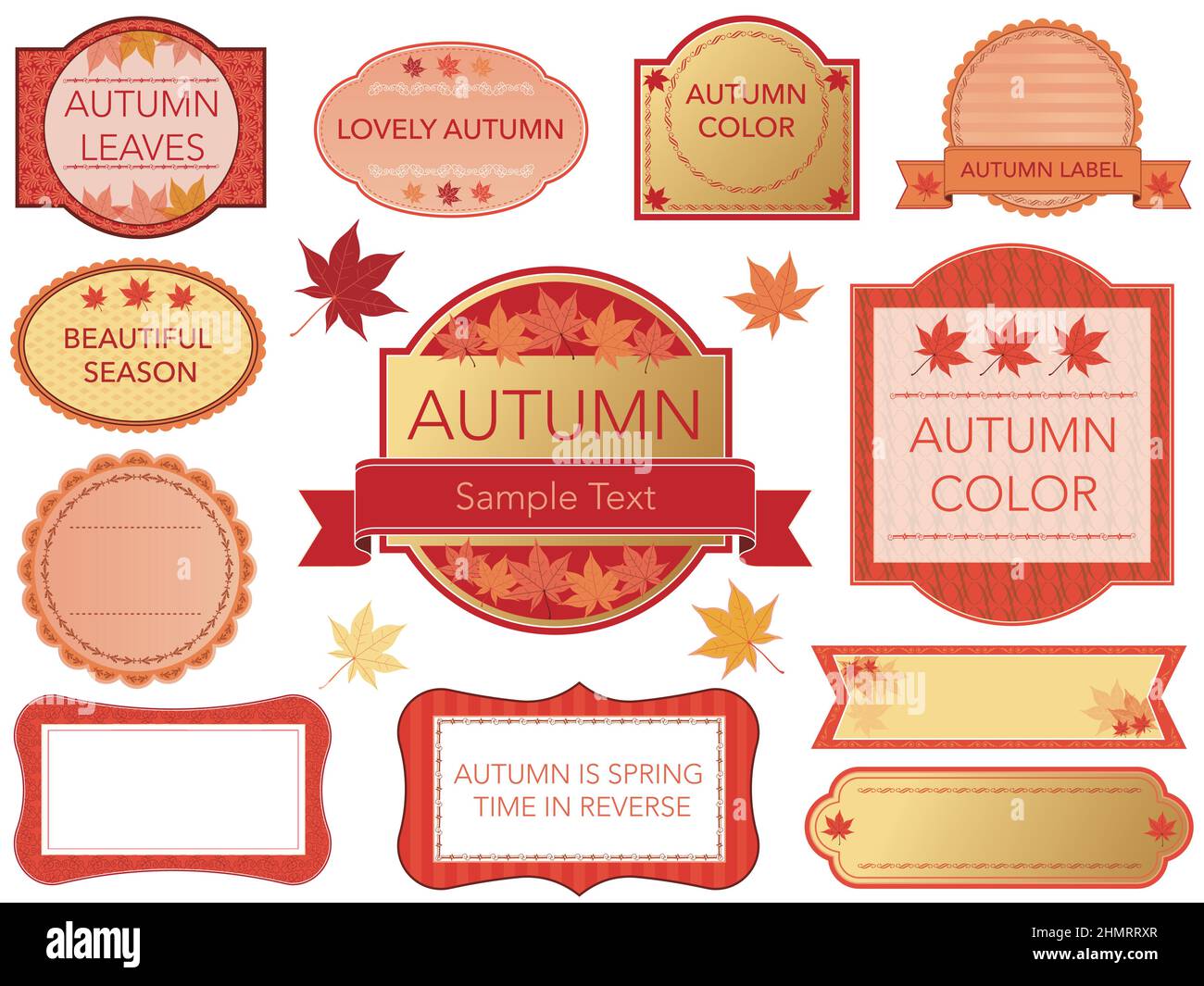 Set of labels in autumn colors isolated on a white background, vector ...
