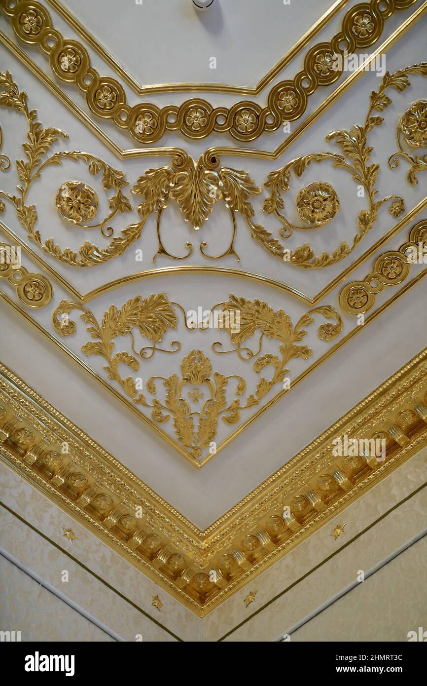 View of ceiling with gilded patterns in palace Stock Photo - Alamy