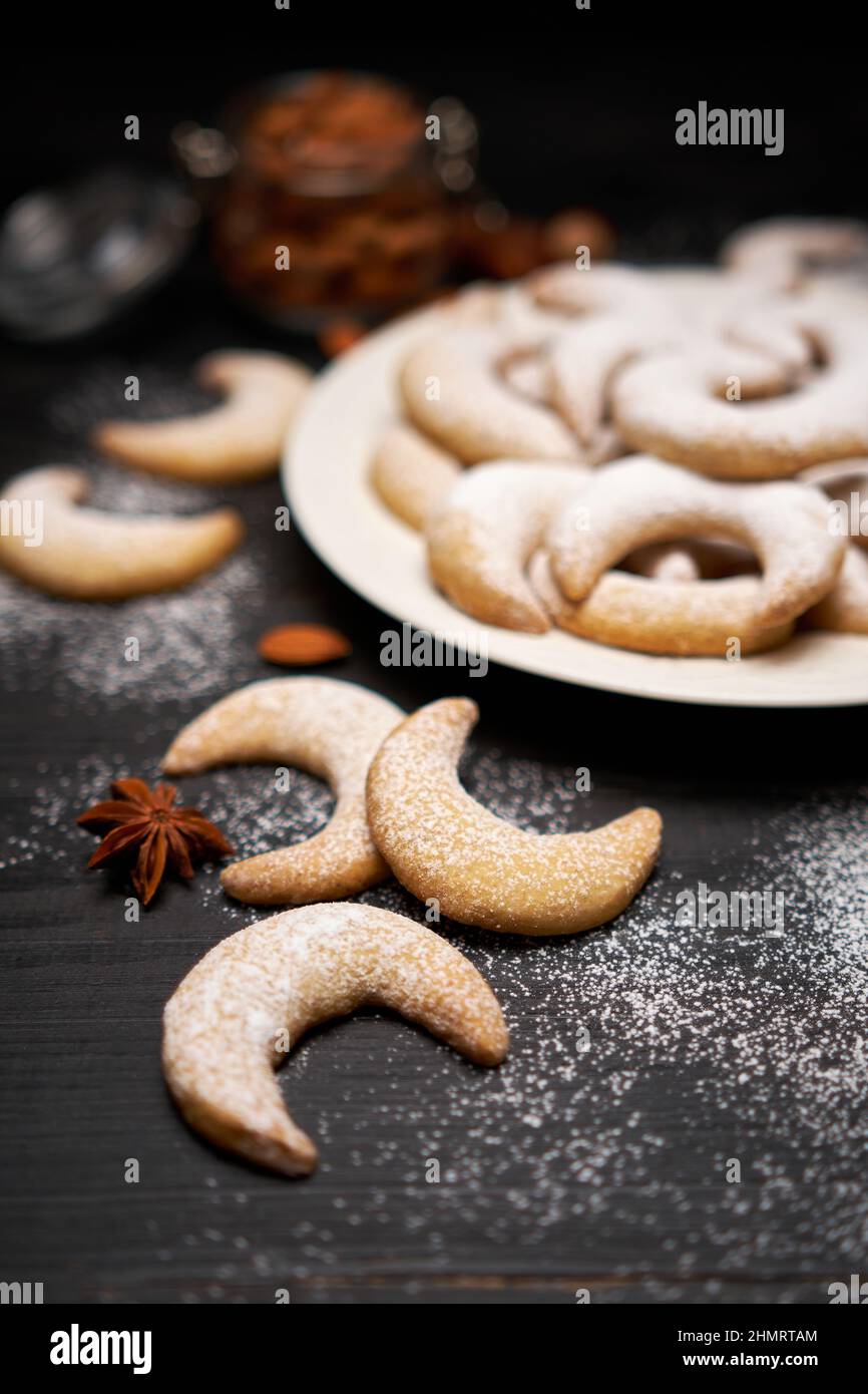 Plate of Traditional German or Austrian Vanillekipferl vanilla kipferl ...