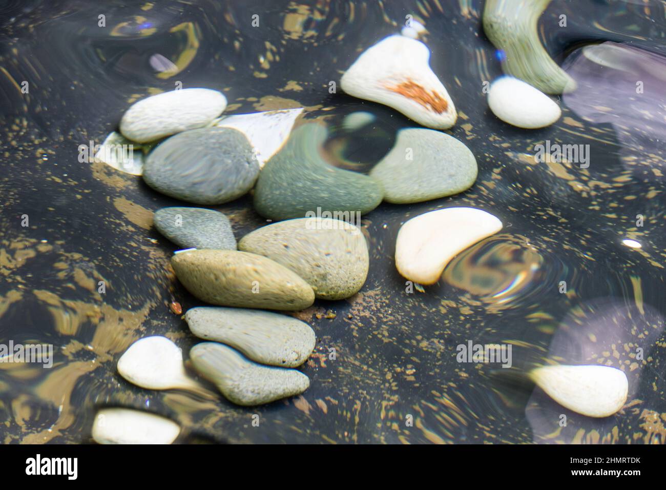 looking at the pebble stones in the water through wobbling surface ...