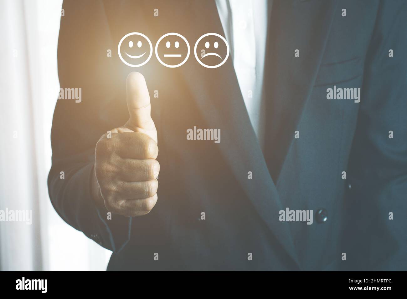 Businessman using thin line customer satisfaction rating Stock Photo ... Businessman using thin line customer satisfaction rating Stock Photo ...