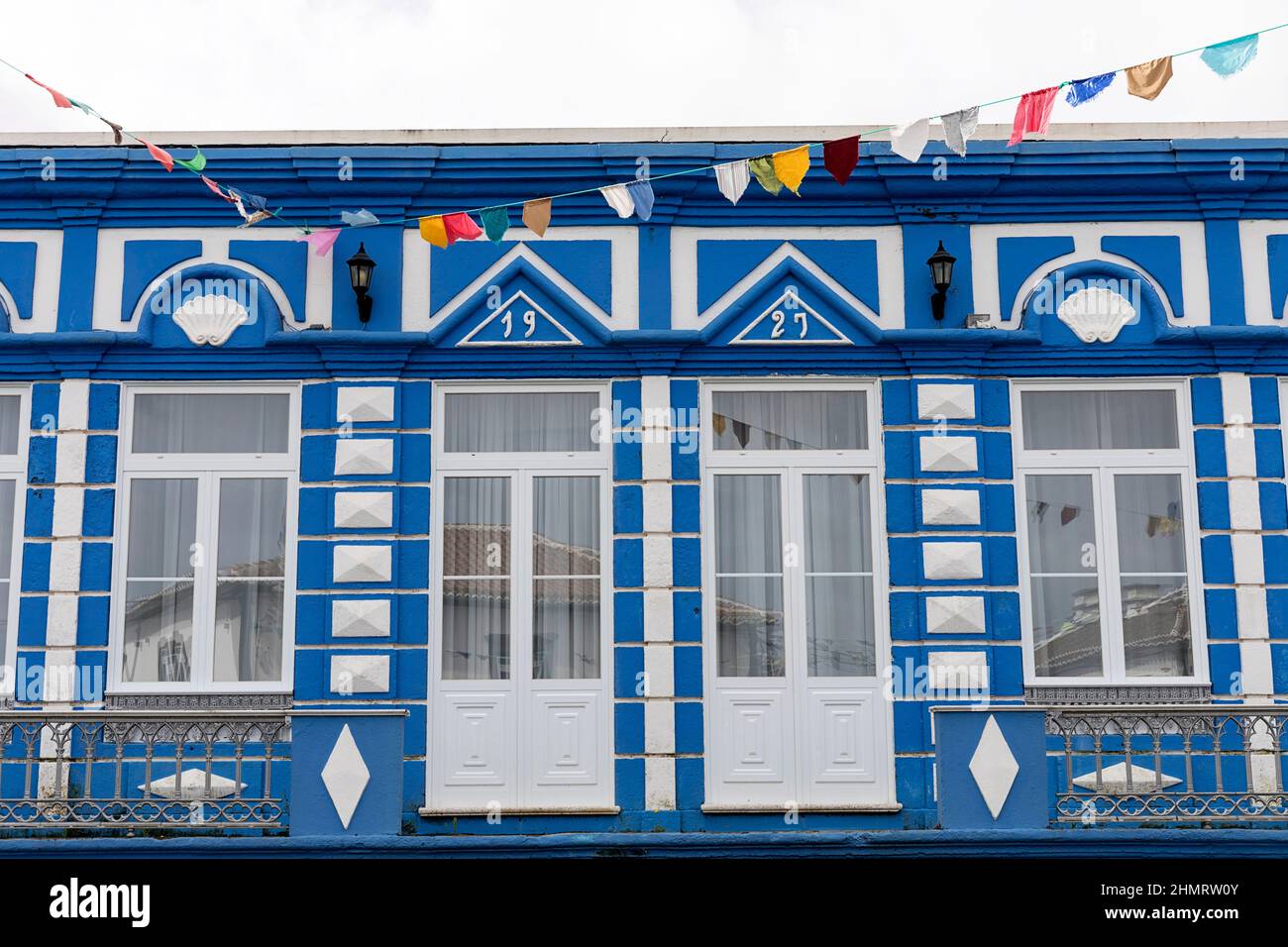Traditional colourful architecture, blue and white building, Terceira ...