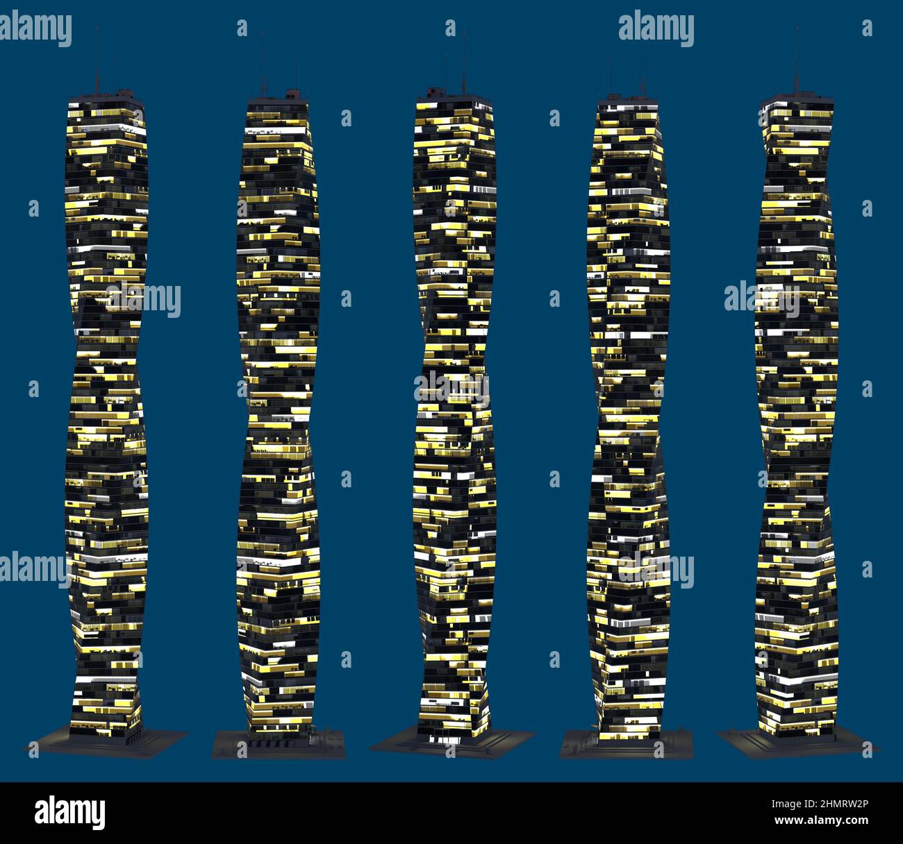 hi-tech fictional architecture at night with lights turned on, isolated ...