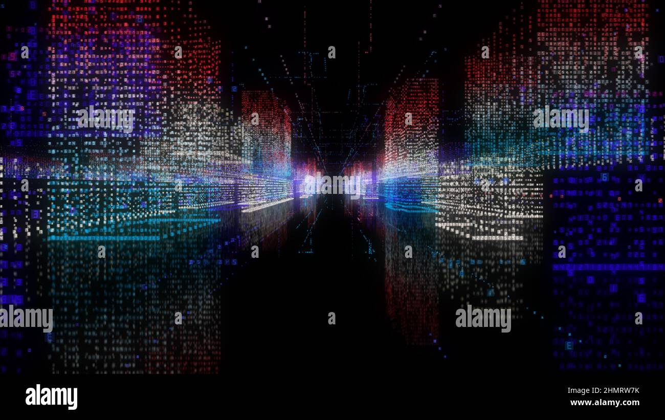 Abstract hologram 3D city with digital buildings Stock Photo - Alamy