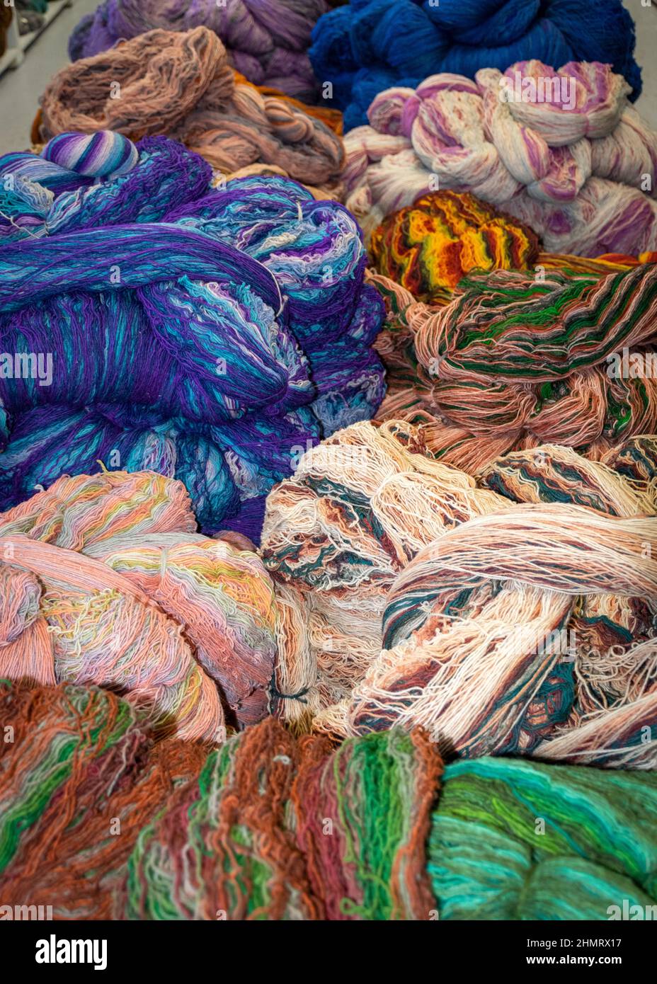wool yarn threads, close-up of yarn texture, knitting as a hobby ...