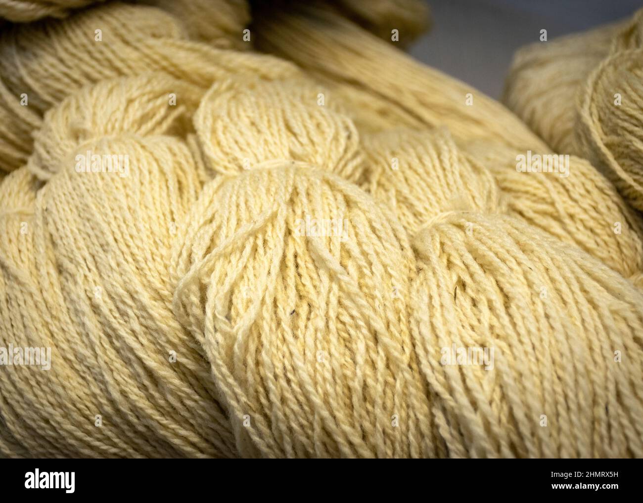 wool yarn threads, close-up of yarn texture, knitting as a hobby ...