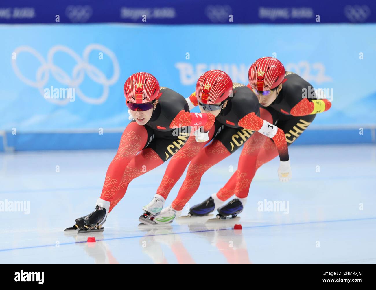 Beijing, China. 12th Feb, 2022. Han Mei (L), Ahenaer Adake (C) and Li ...