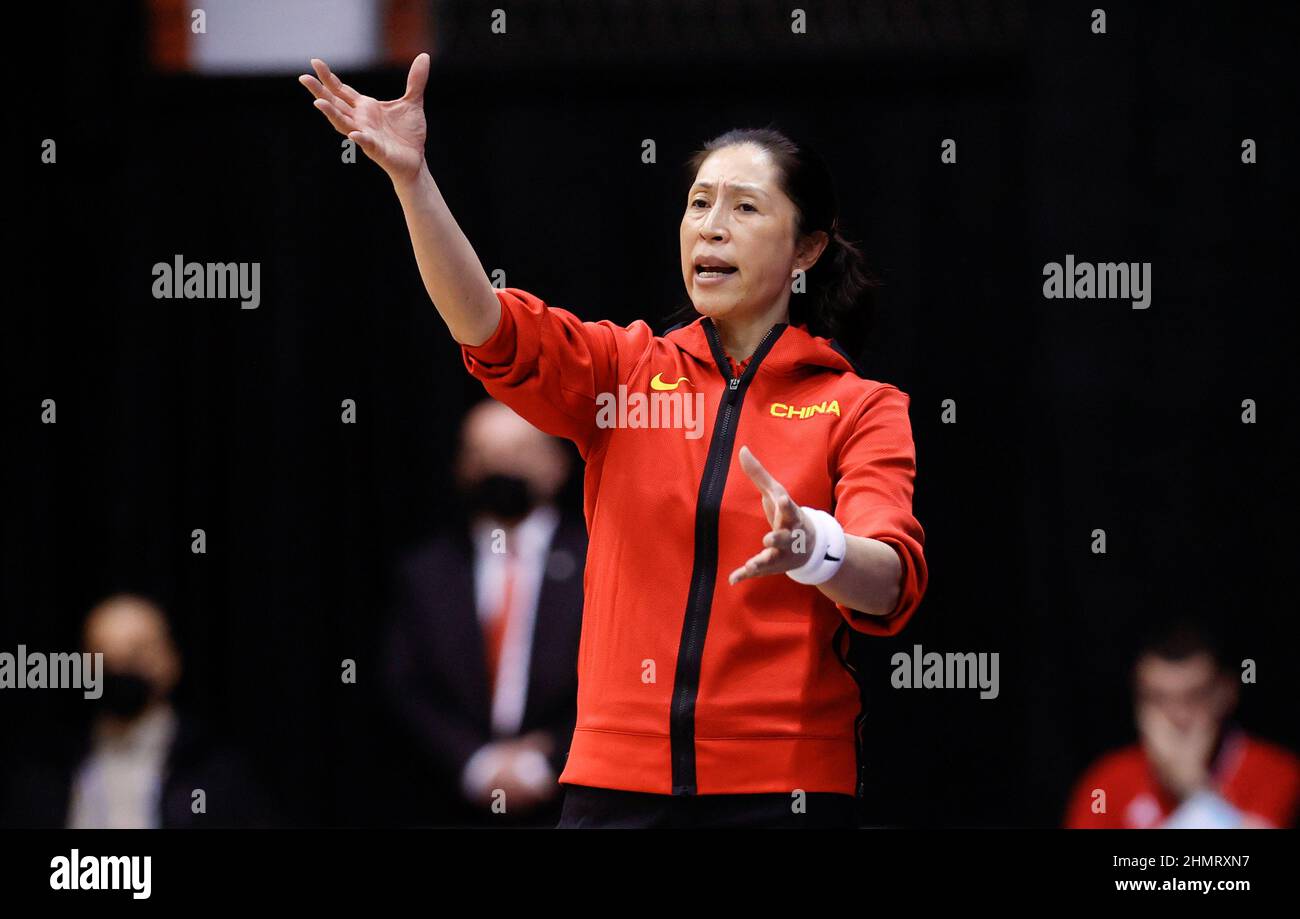 Belgrade. 11th Feb, 2022. Coach Zheng Wei of China gestures during the ...