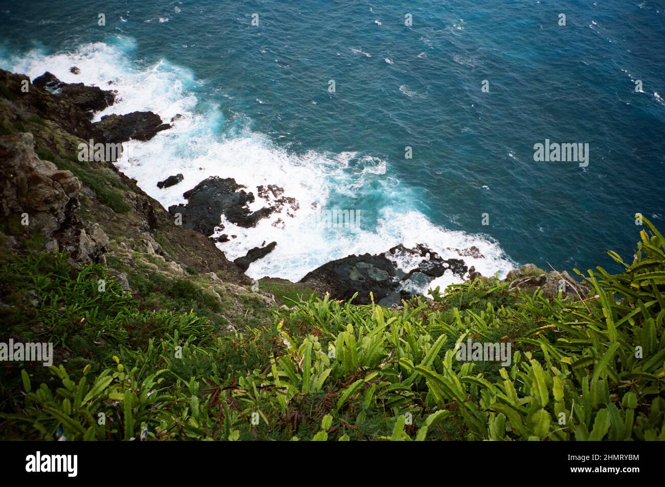 Aerial view of Oahu Tidepools and ocean background rocky cliff Hawaii ...