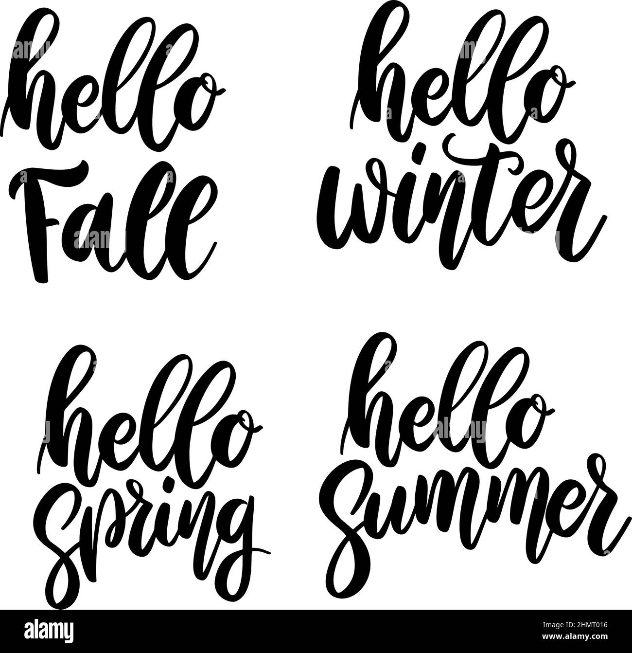 Hello fall, hello summer, hello spring, hello winter. Lettering phrase ...