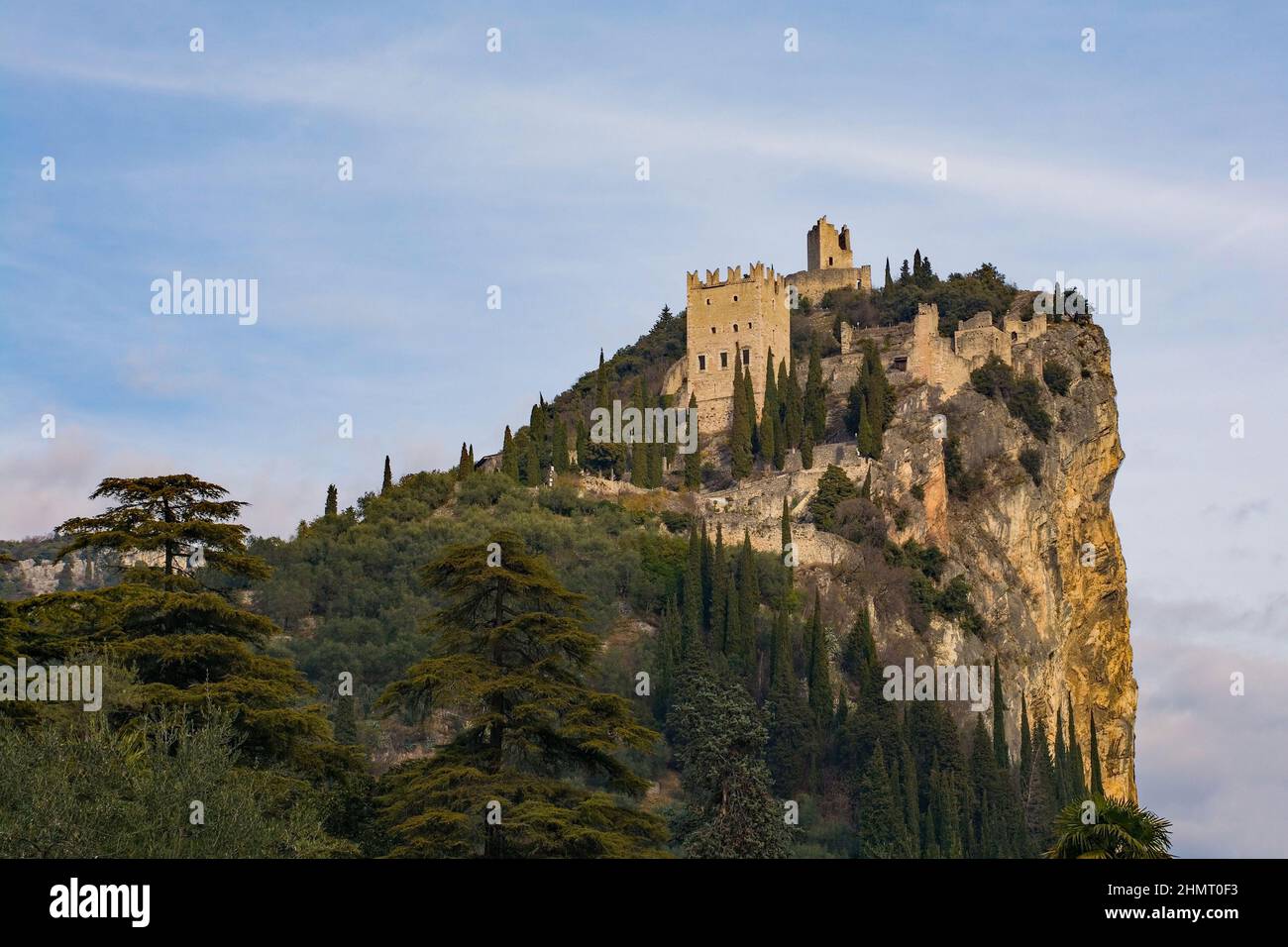 The ruins of Arco Castle overlooking the north east Italian town of ...