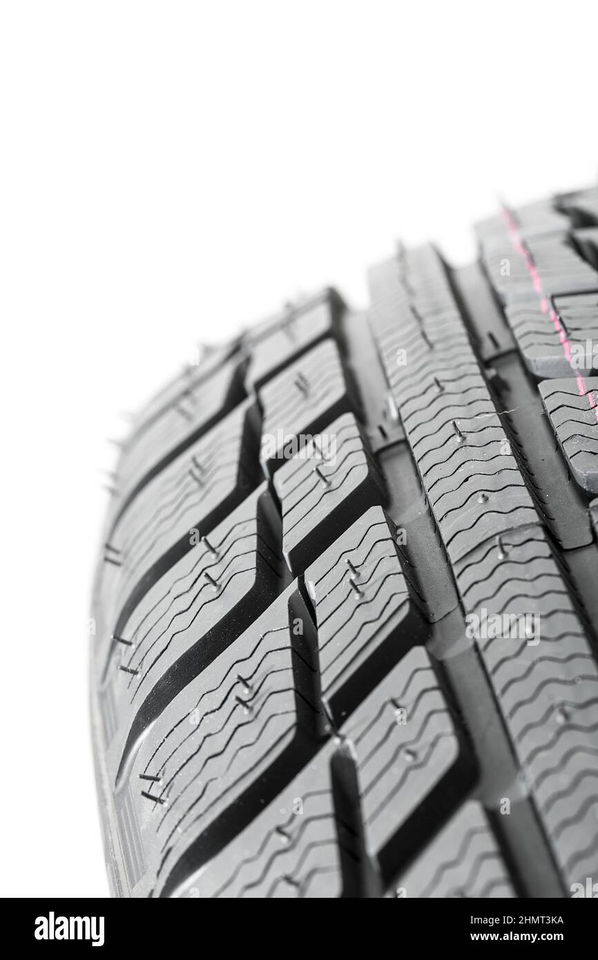Winter Car tires close-up wheel profile structure on white background ...