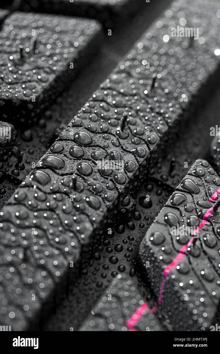 Car tires close-up Winter wheel profile structure with waterdrops Stock ...